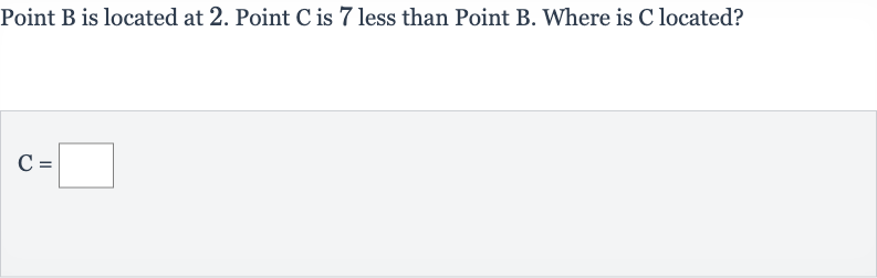 (Solved)-Point B is located at 2. Point C is 7 less than Point B.
